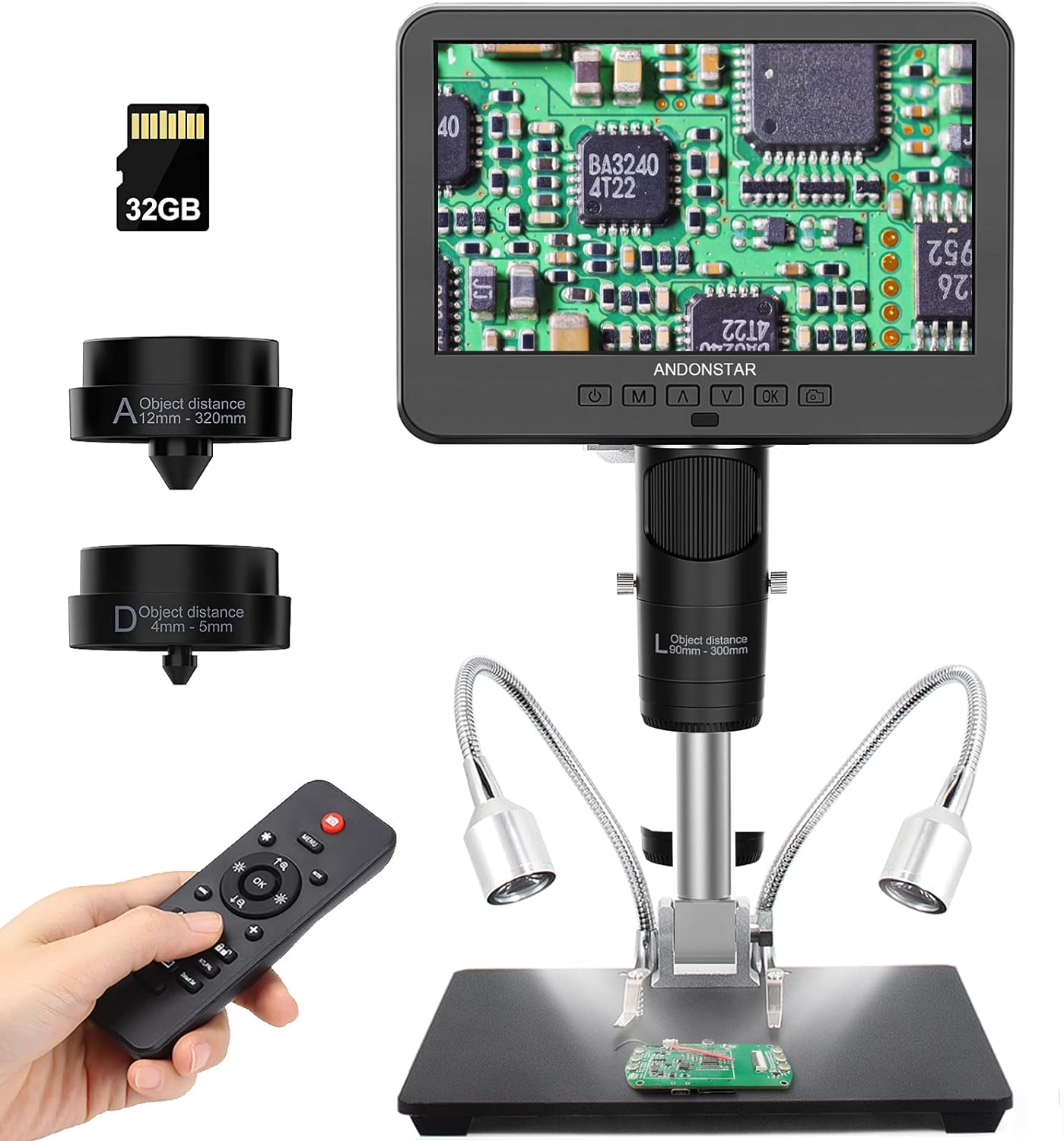 HDMI Digital Microscope with 7 Inch Screen 2000x, 3 Lenses 2160P UHD ...